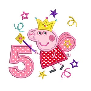 5th Birthday Machine Embroidery Applique Design, Cute Fairy Pig, Girl's ...