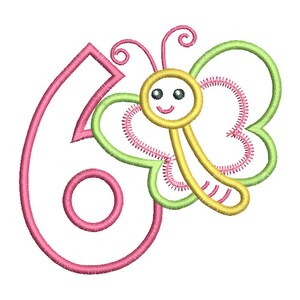 Girl's 6th Birthday Applique Machine Embroidery Design, Number 6, Cute ...