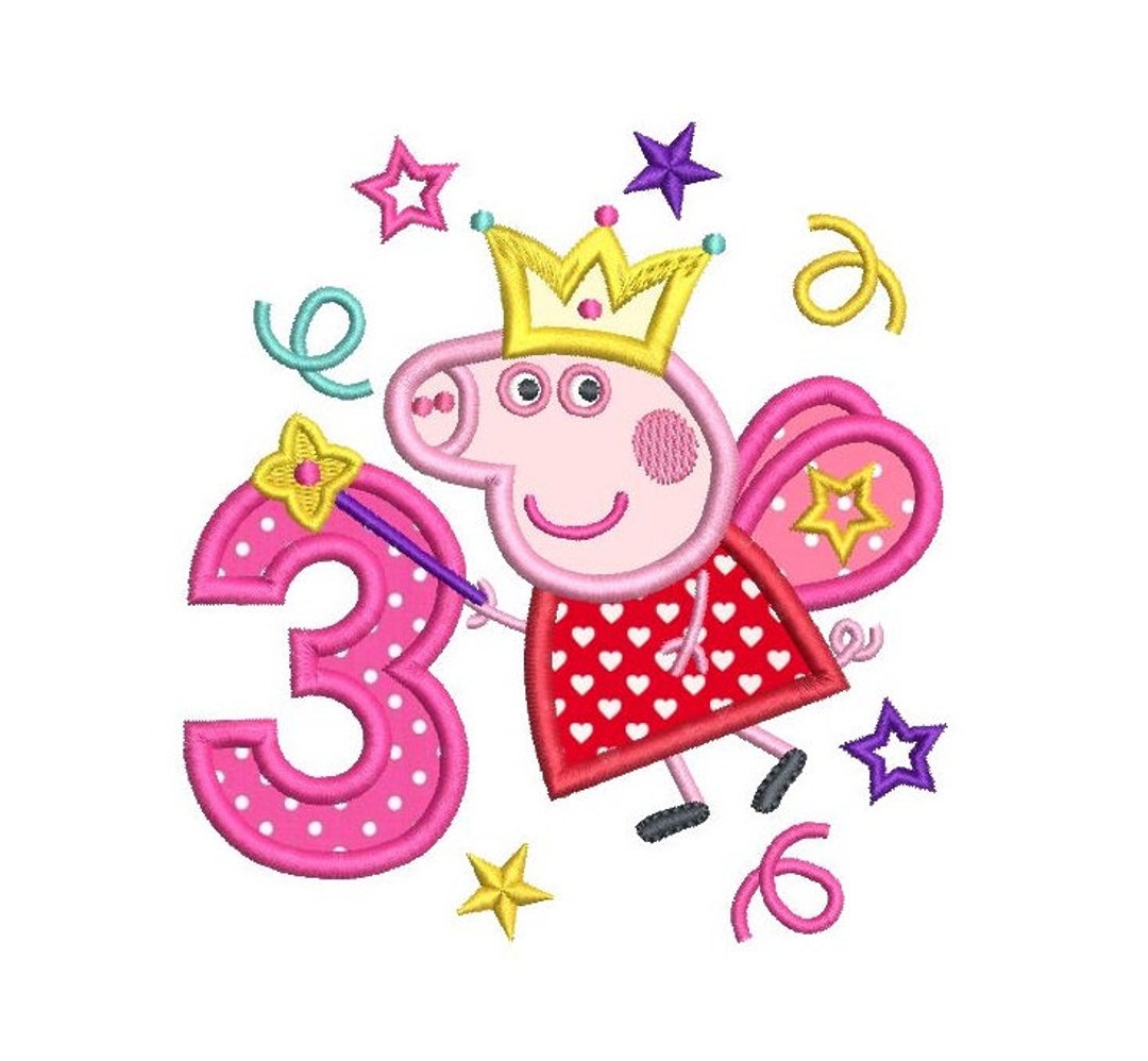 3rd Birthday Machine Embroidery Applique Design, Cute Fairy Pig, Girl's ...