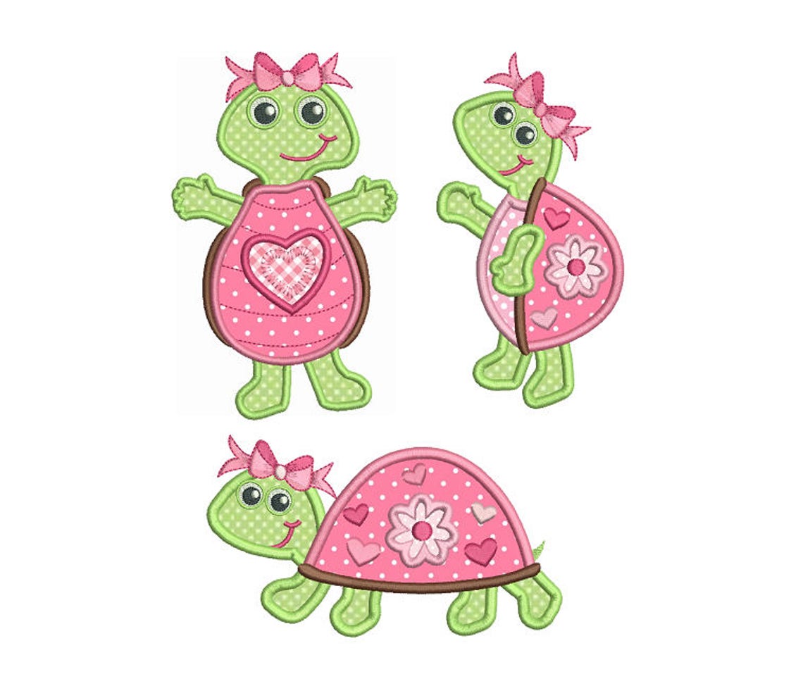 Turtle Embroidery Applique Designs, Set of 3, Cute Turtle Appliques ...