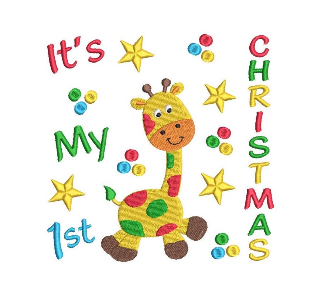 Giraffe Embroidery Design, Christmas Giraffe, My 1st Christmas, Fill ...