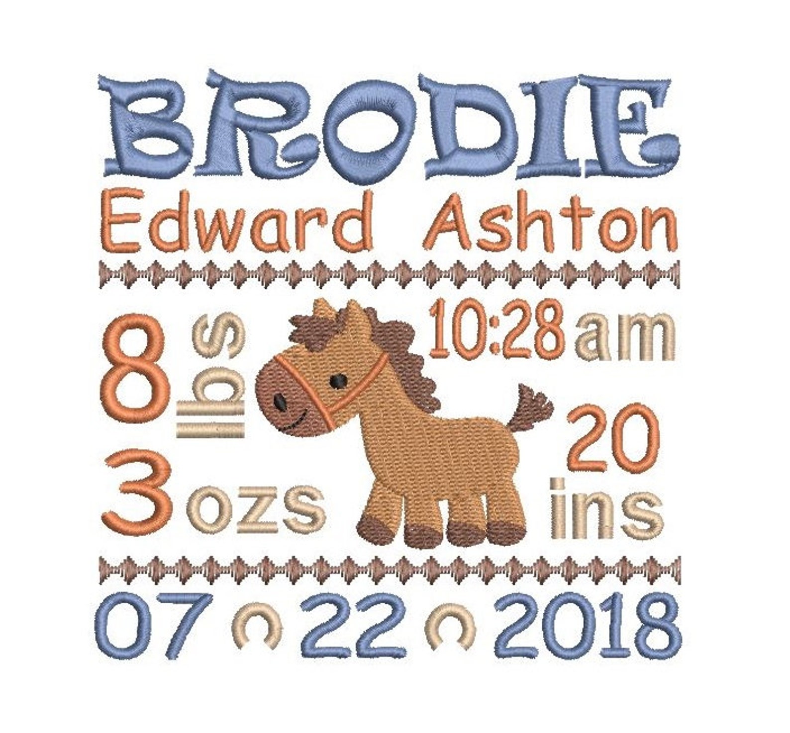 Birth Announcement Embroidery Design Customized Baby Birth - Etsy