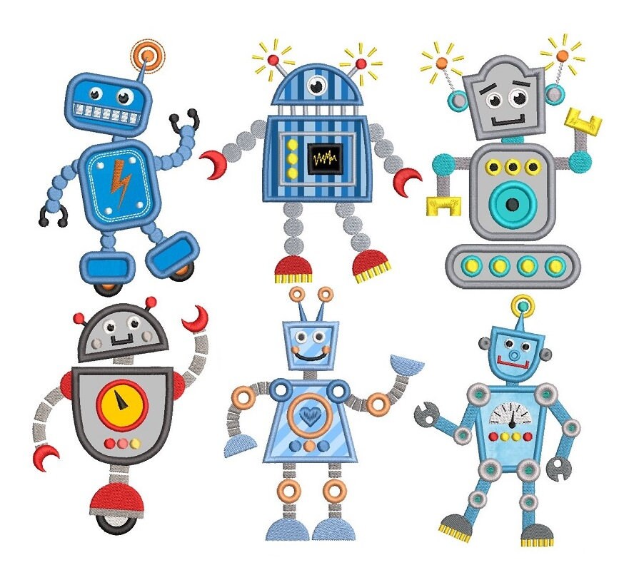 Robot Machine Embroidery Applique Designs Cute Robot | Etsy