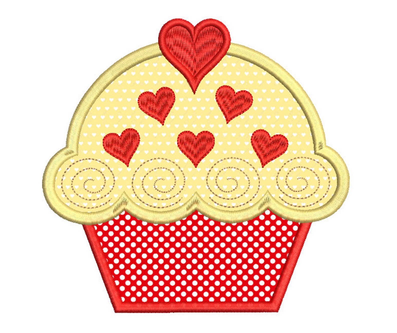 Cupcake Applique Embroidery Design, Birthday Cupcake With Hearts ...