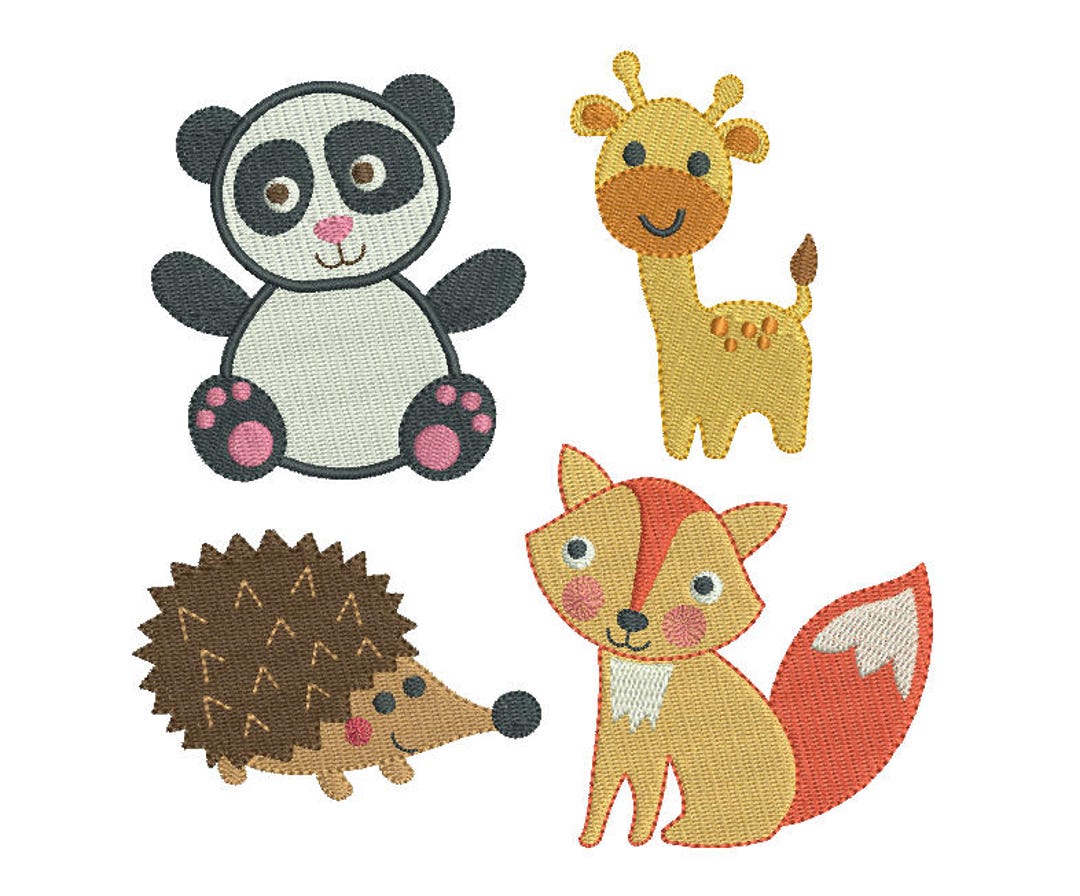Mini Animals Embroidery Design Set, Fill Stitch, Fox, Giraffe, Panda ...