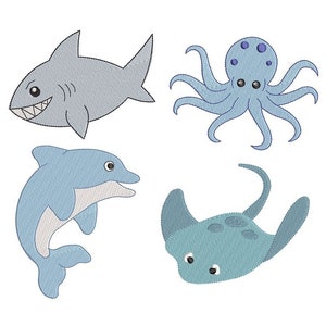 Mini Sealife Machine Embroidery Designs, Fill Stitch Marine Life, Sea ...