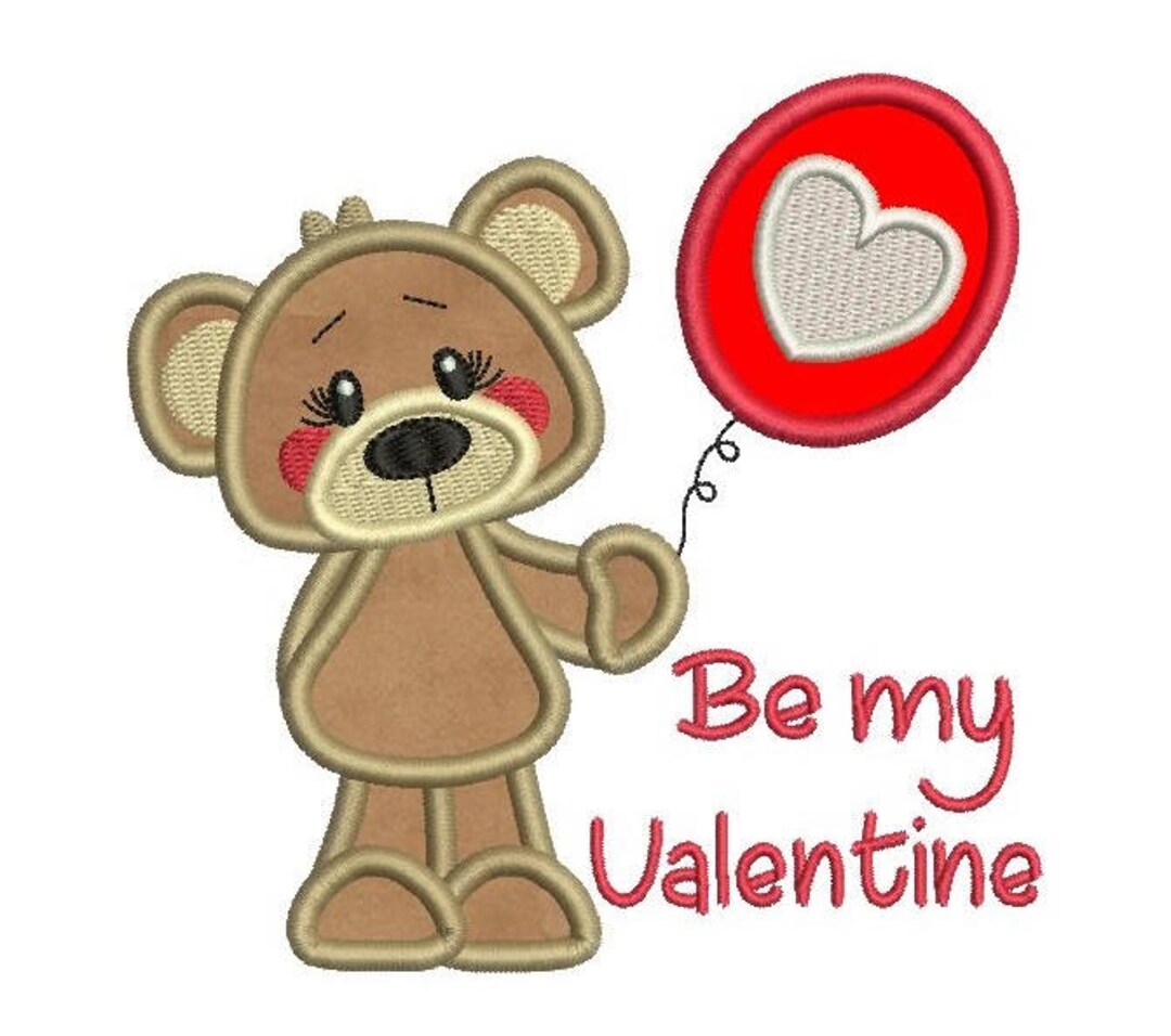 Valentine's Day Applique Machine Embroidery Design, Valentine Bear ...