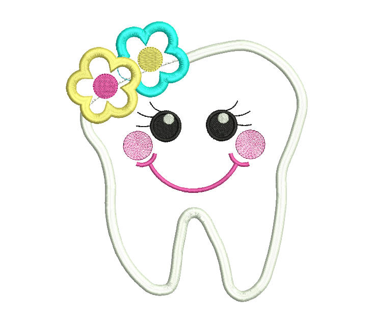 Girly Tooth Applique Machine Embroidery Design Girl's - Etsy