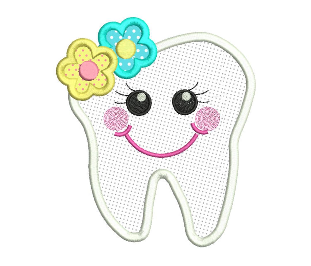 Girly Tooth Applique Machine Embroidery Design, Girl's Cute Tooth ...