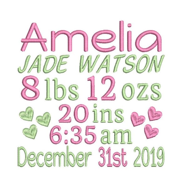Embroidery Birth Announcement - Etsy
