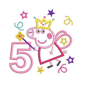 5th Birthday Machine Embroidery Applique Design, Cute Fairy Pig, Girl's ...