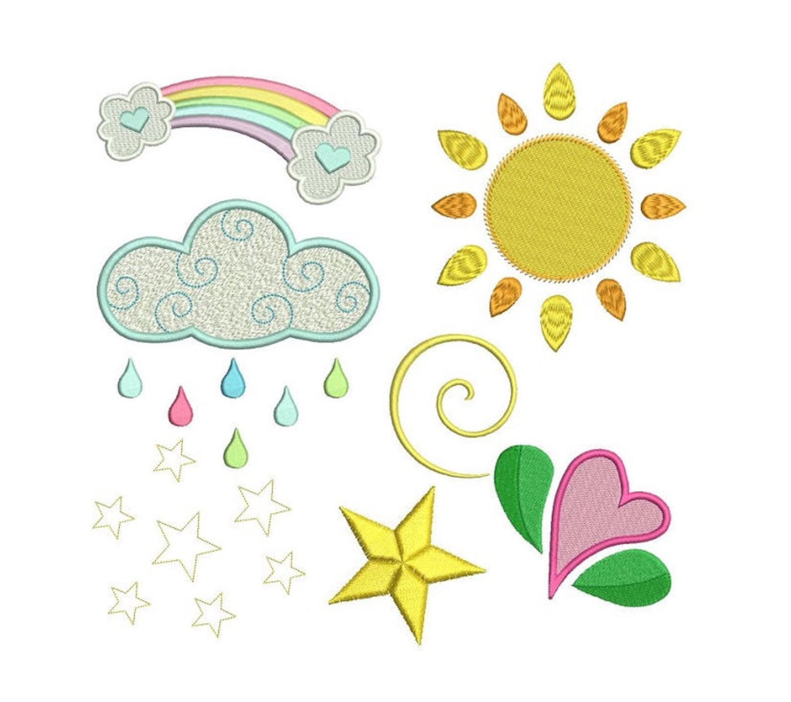 Rainbow Machine Embroidery Design, Set of 6, Fill Stitch, Weather ...