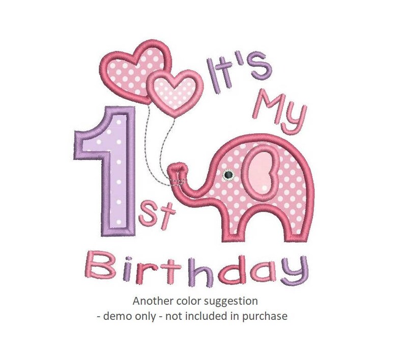 1st Birthday Embroidery Applique Design Cute Elephant Heart | Etsy