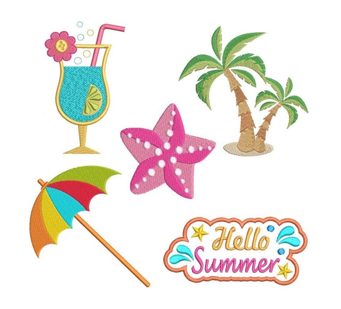 Summer Machine Embroidery Designs Set of 6 Fill Stitch Palm | Etsy