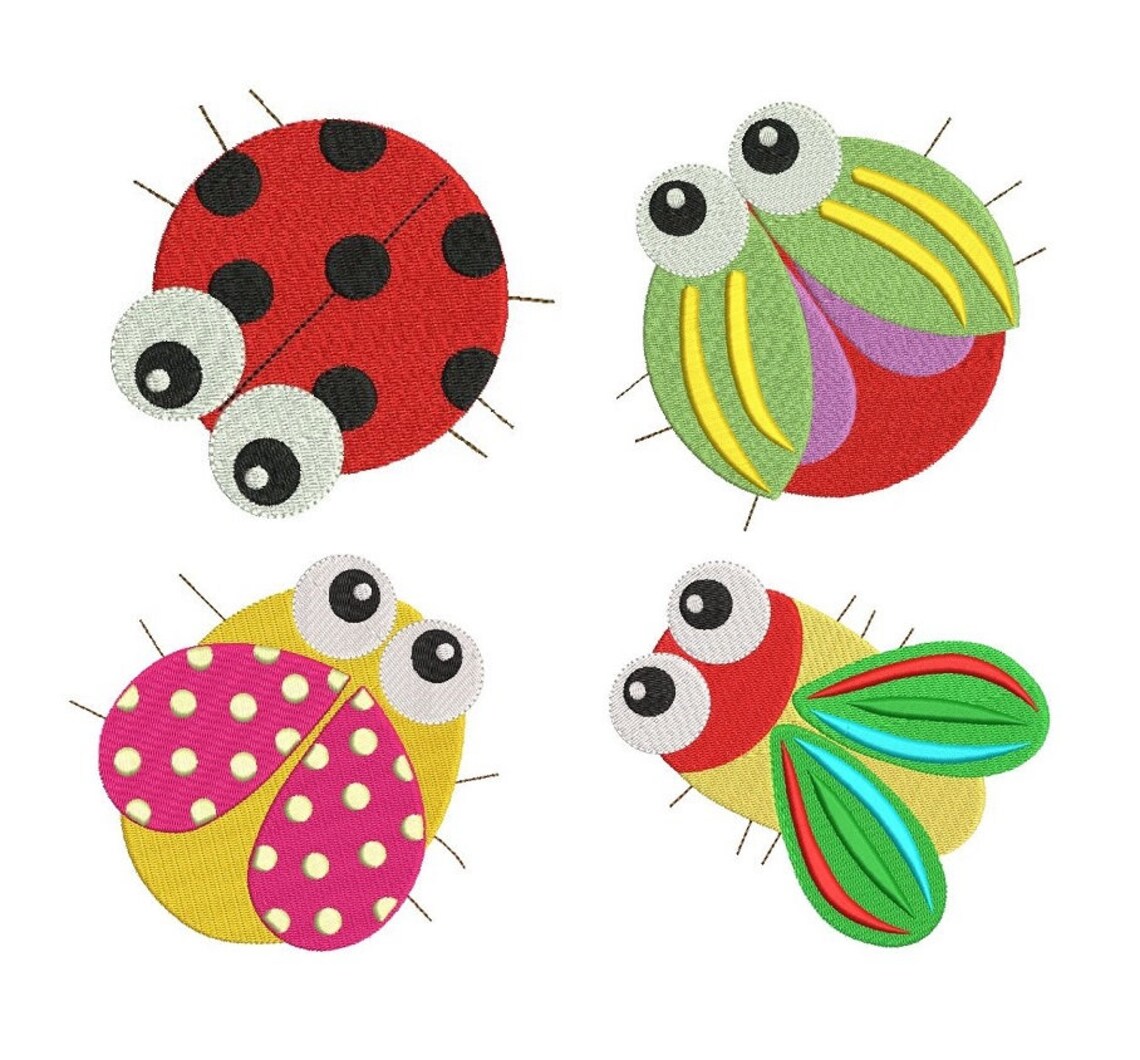 Cute Bug Machine Embroidery Designs, Set of 4, Cute Garden Bug Designs ...
