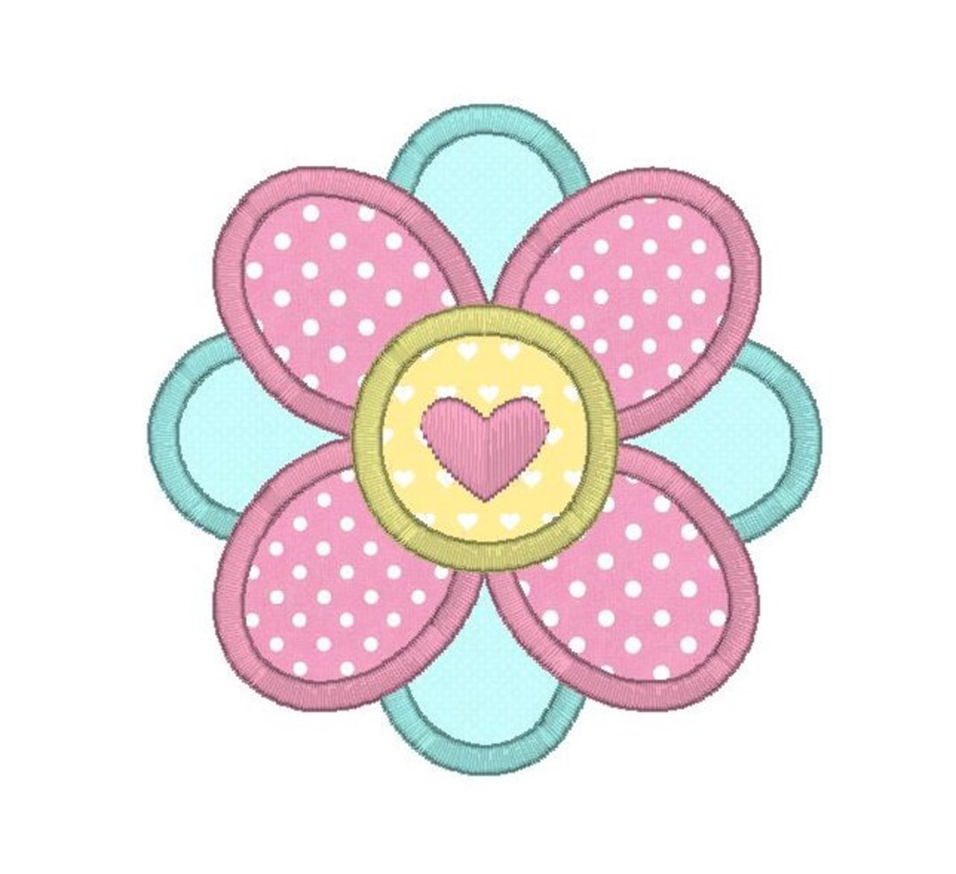 Floral Applique Machine Embroidery Design, Heart Flower Applique ...