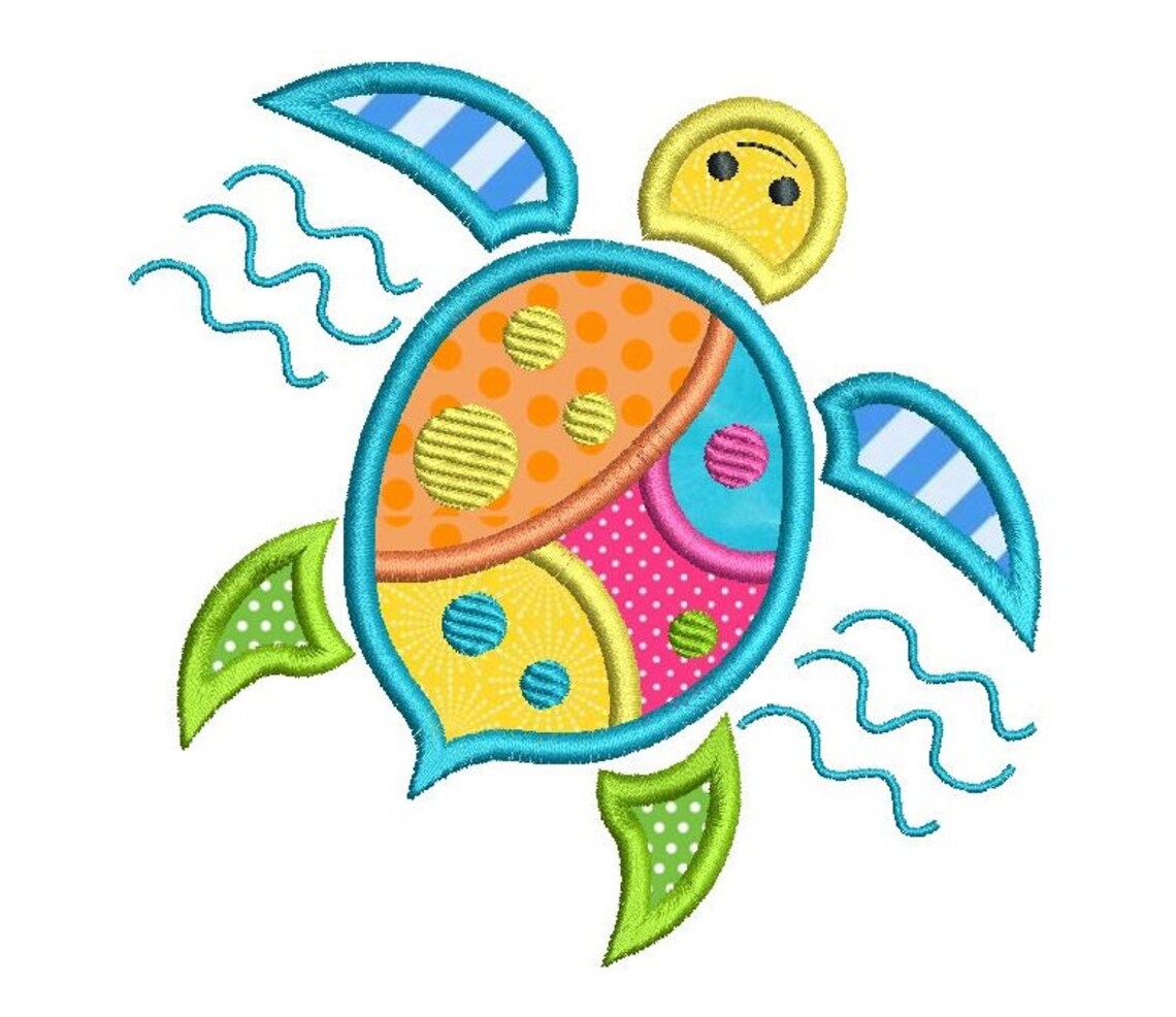 Turtle Machine Embroidery Applique Design Cute Turtle Design | Etsy