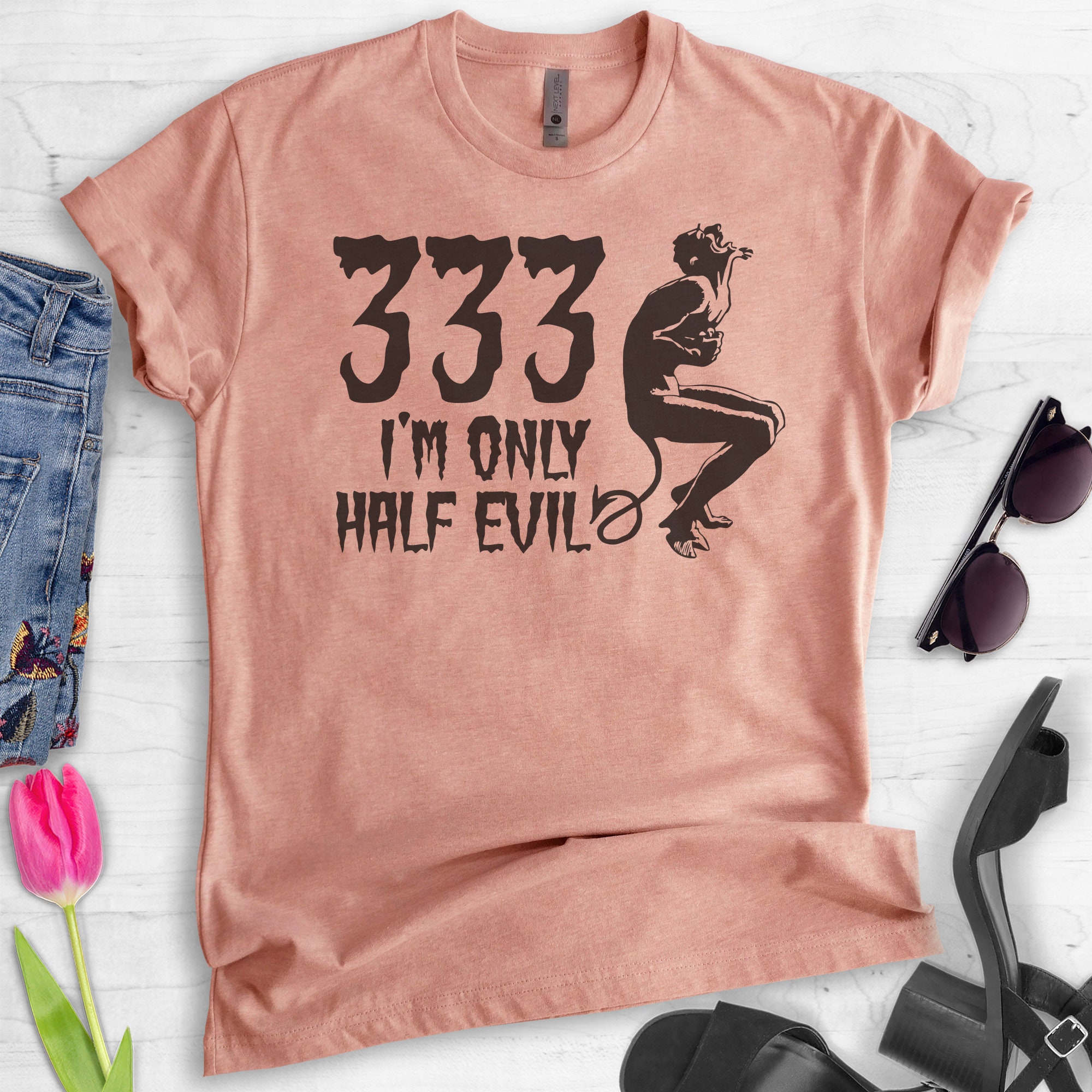 333 I'm Only Half Evil Shirt Funny Halloween T-shirt | Etsy