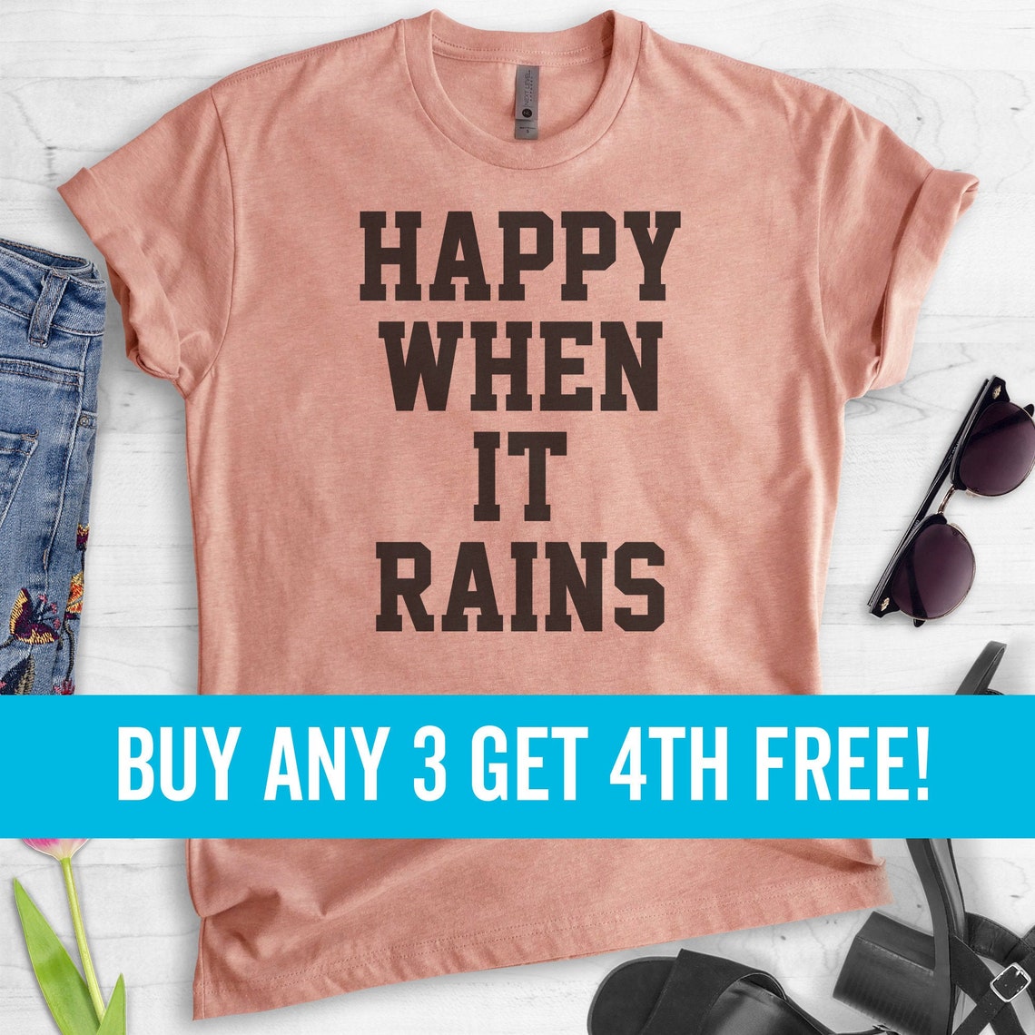 Happy When It Rains T-shirt Ladies Crewneck T-shirt Cute | Etsy