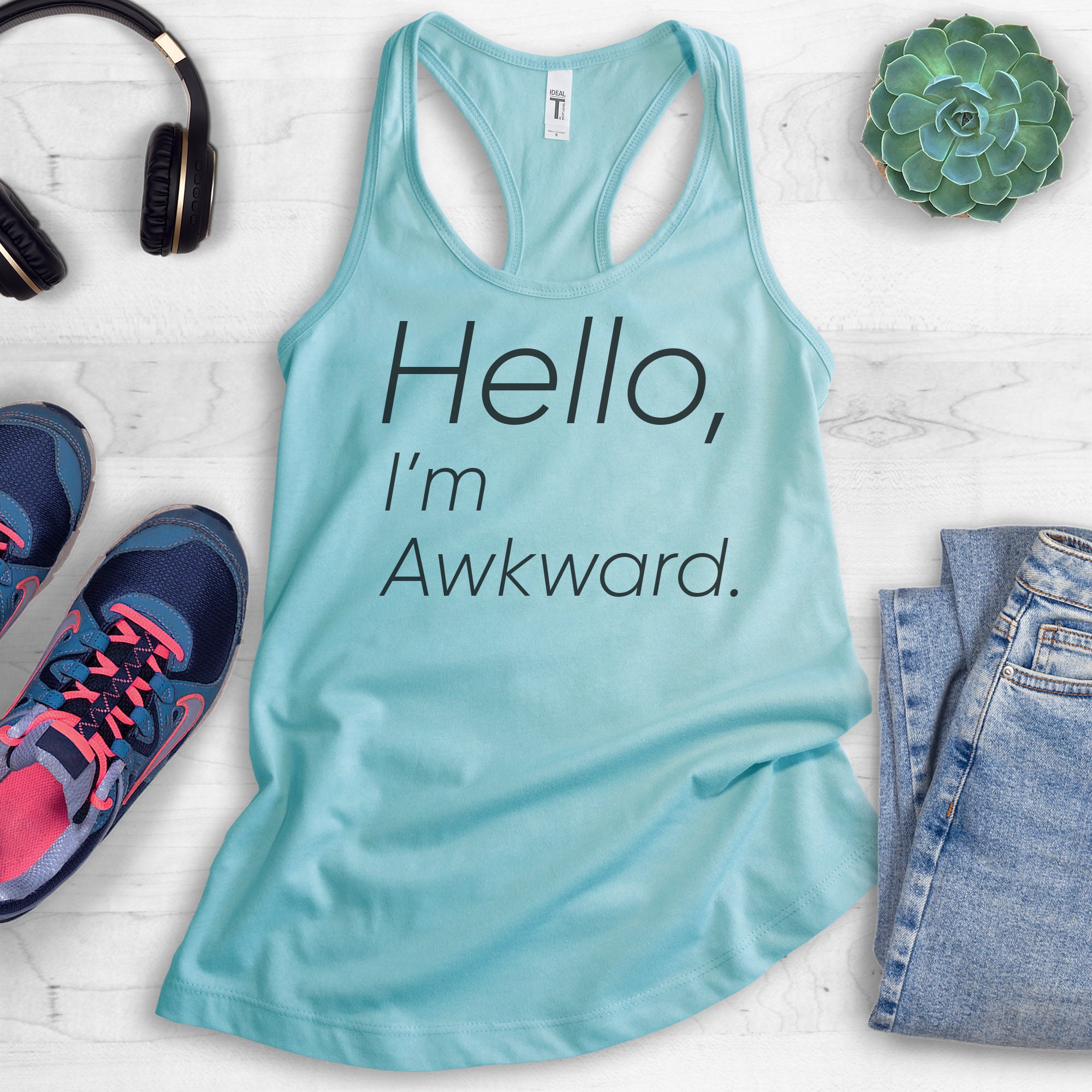 Hello I'm Awkward Tank Top Ladies Tank Top Workout | Etsy