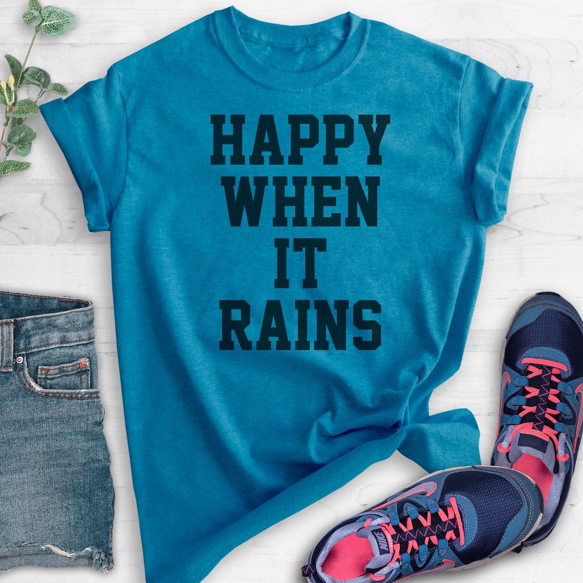 Happy When It Rains T-shirt Ladies Crewneck T-shirt Cute | Etsy