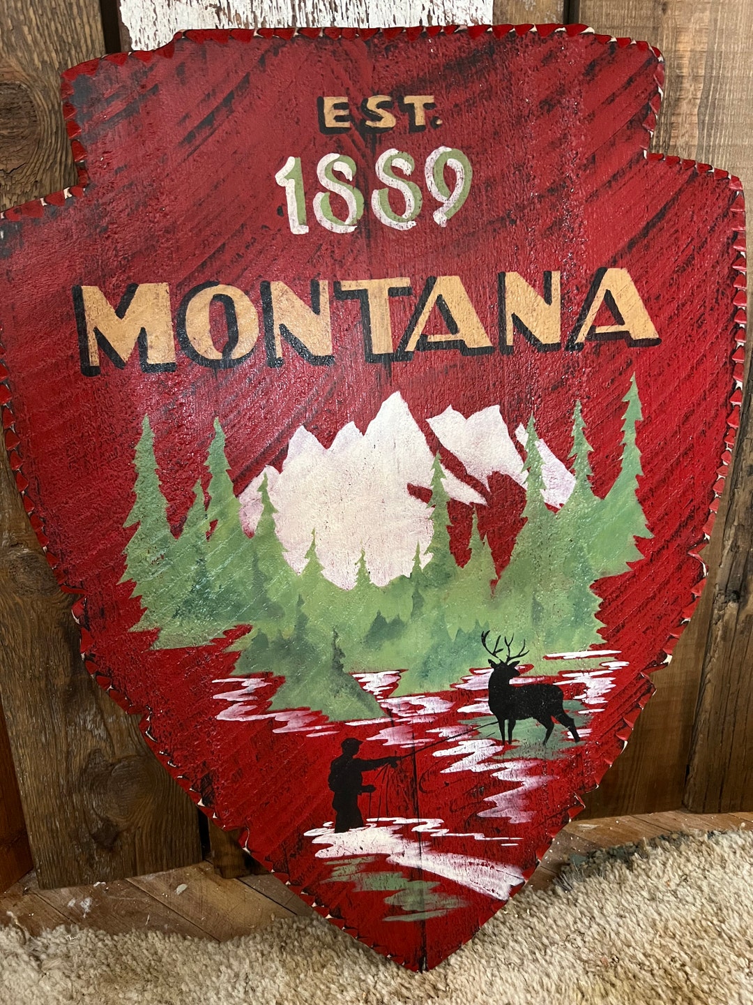 Montana Sign Arrowhead Rustic Lodge, Cabin Sign, Wall Decor, National ...