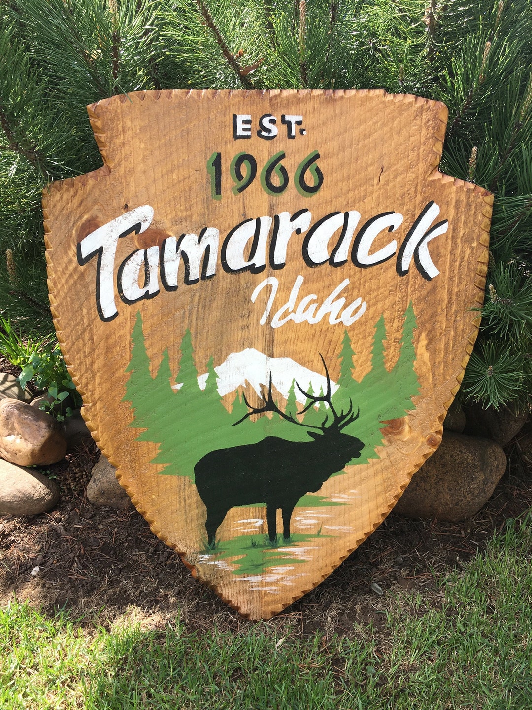 Tamarack Idaho Arrowhead Shield Sign, Mountain Skiing, Hiking, Fishing ...