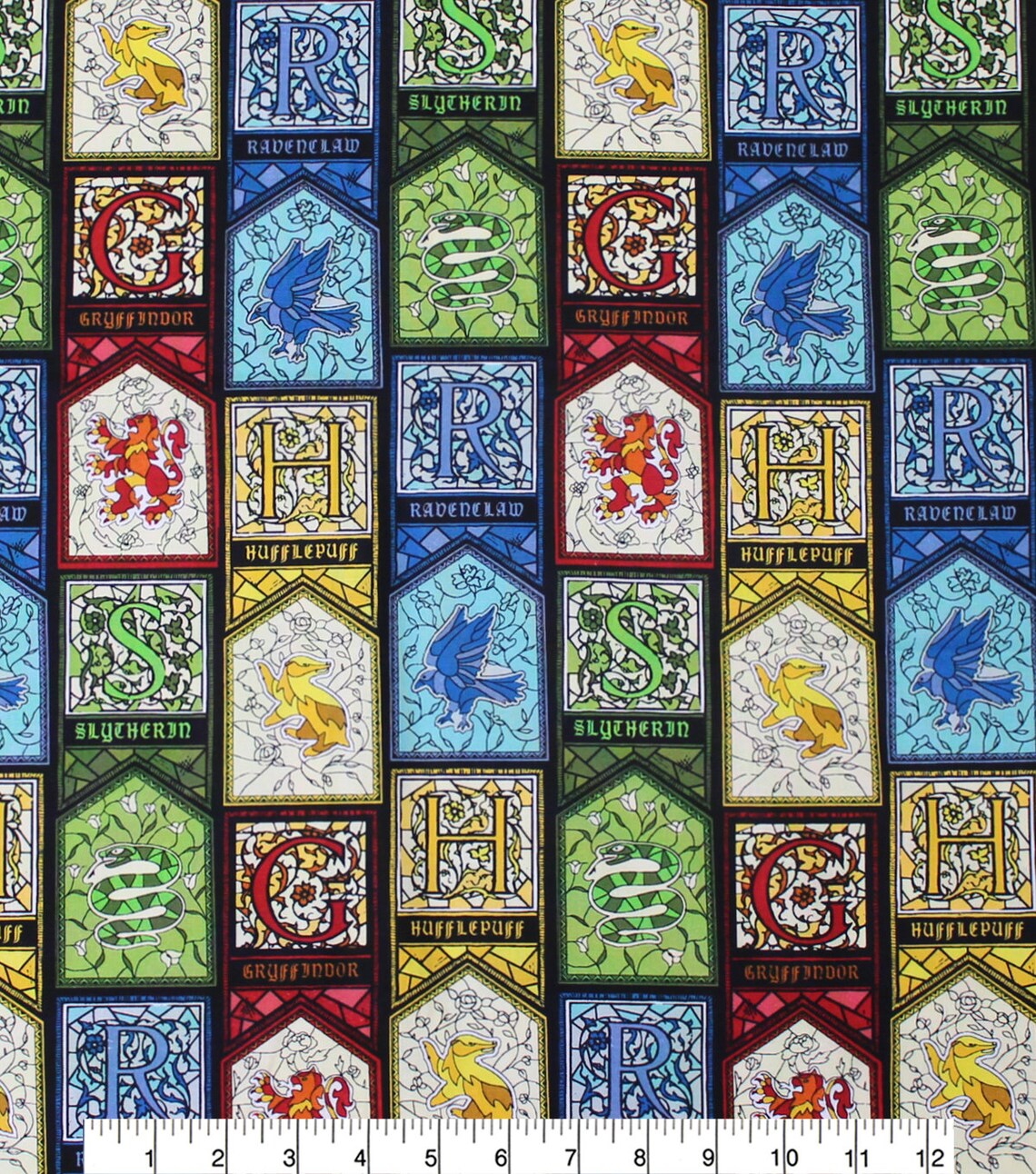 Harry Potter Stained Glass Hogwarts Houses Cotton Fabric - Etsy