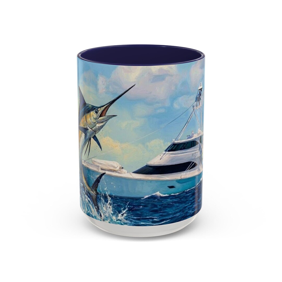 Marlin Jumping Yacht Scene Coffee Mug | Accent 11oz 15oz - Etsy