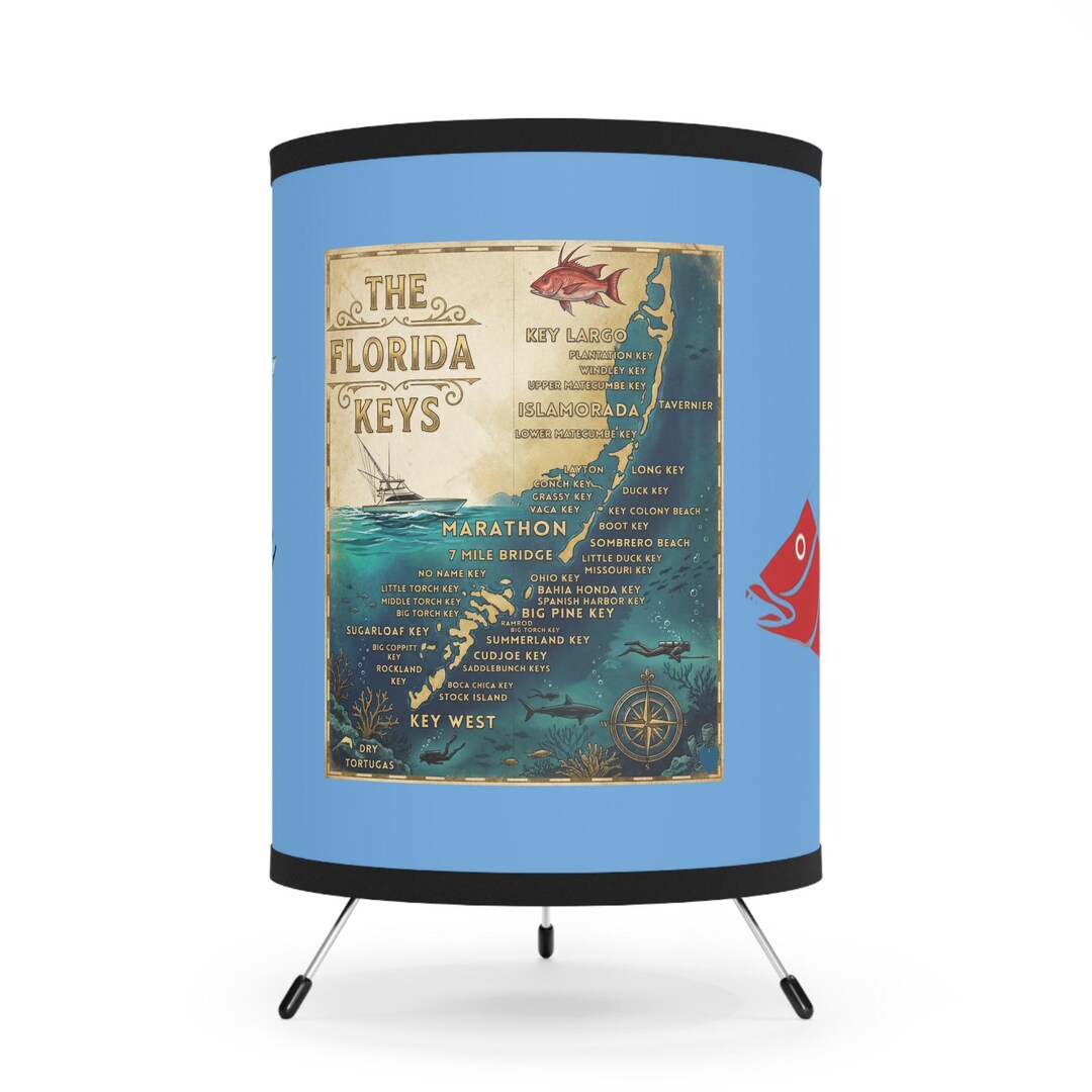 Florida Keys Map Lamp Shade Tripod Lamp | Nautical Dive Fish Decor - Etsy