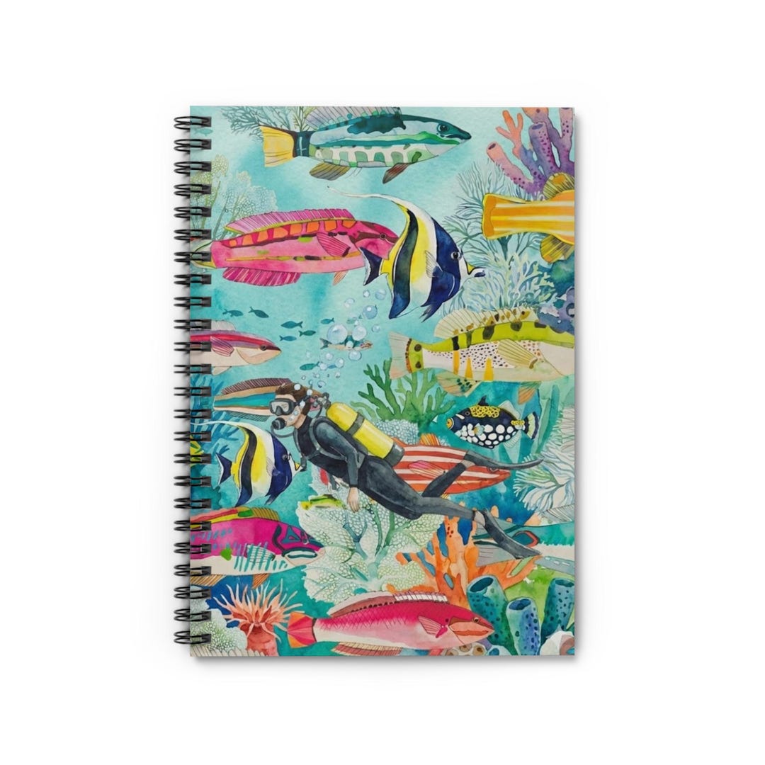 Underwater Reef Scene Spiral Notebook | Scuba Diver and Tropical Fish ...