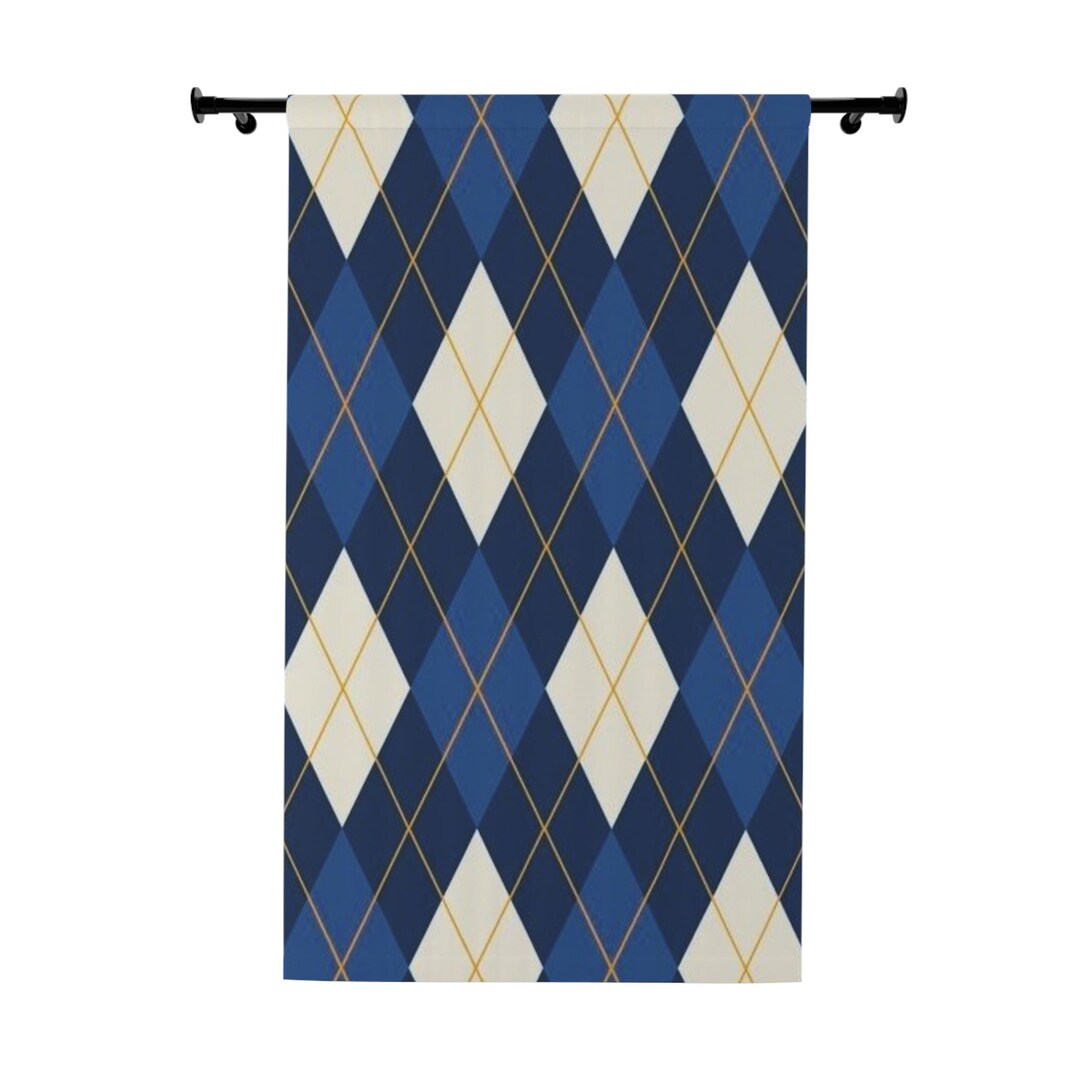 Navy Blue Argyle Pattern Window Curtain | Diamond Geometric Panel - Etsy