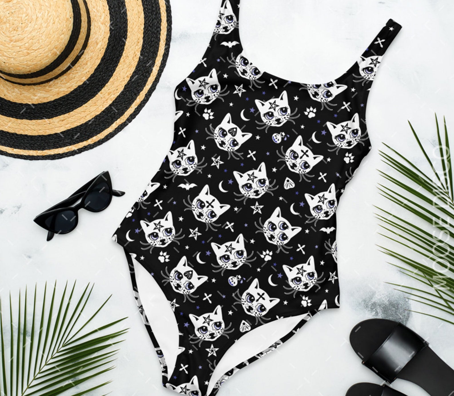 Gothic Kittens Swimsuit Goth Swimsuit Ouija Cats Swimsuit Gothic Sports ...