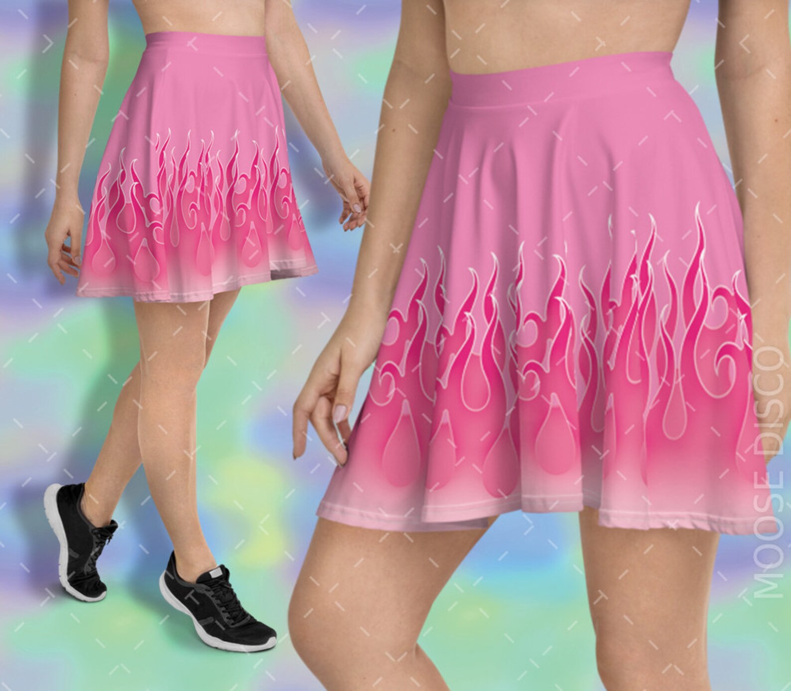 Hot Rod Custom Pink Flames Skirt, Ideal Pastel Goth Skirt, Racer Flames ...