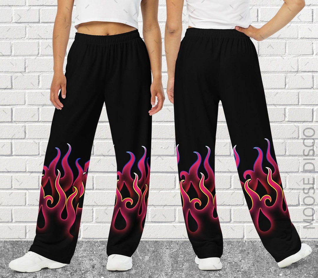 Boho Pink Flames, Wide-leg Fire Pants, Hippie Pants, Flame Pants, Flame ...
