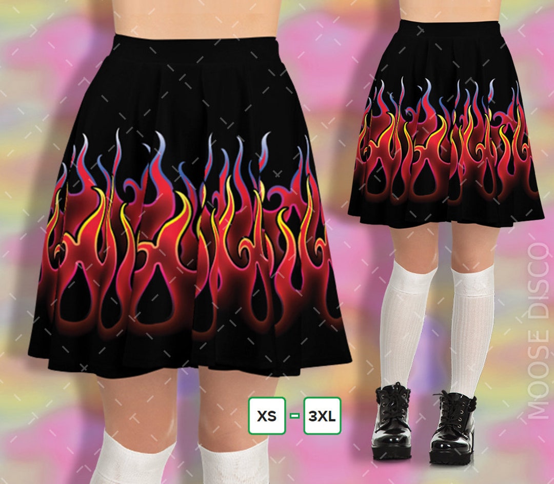 Black Flame Skater Skirt, Gothabilly Witch Burning Fire - Etsy