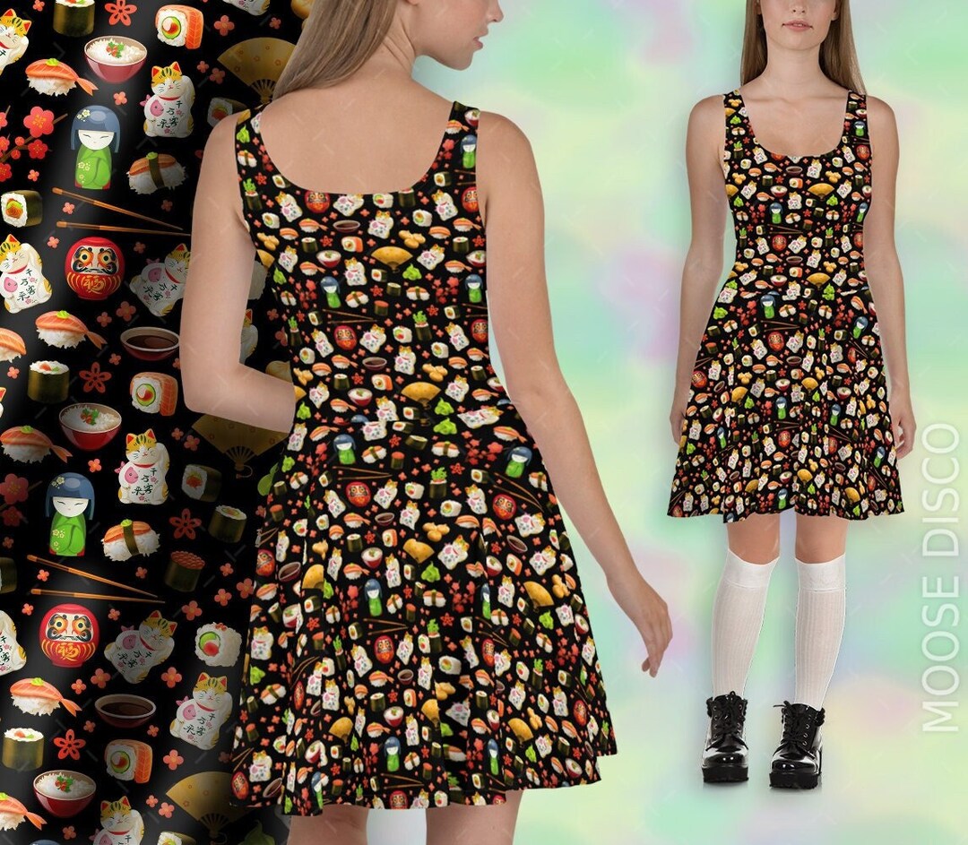 Japanese Sushi Dress, Sushi Fish and Seafood Dress With Japanese Kitsch ...