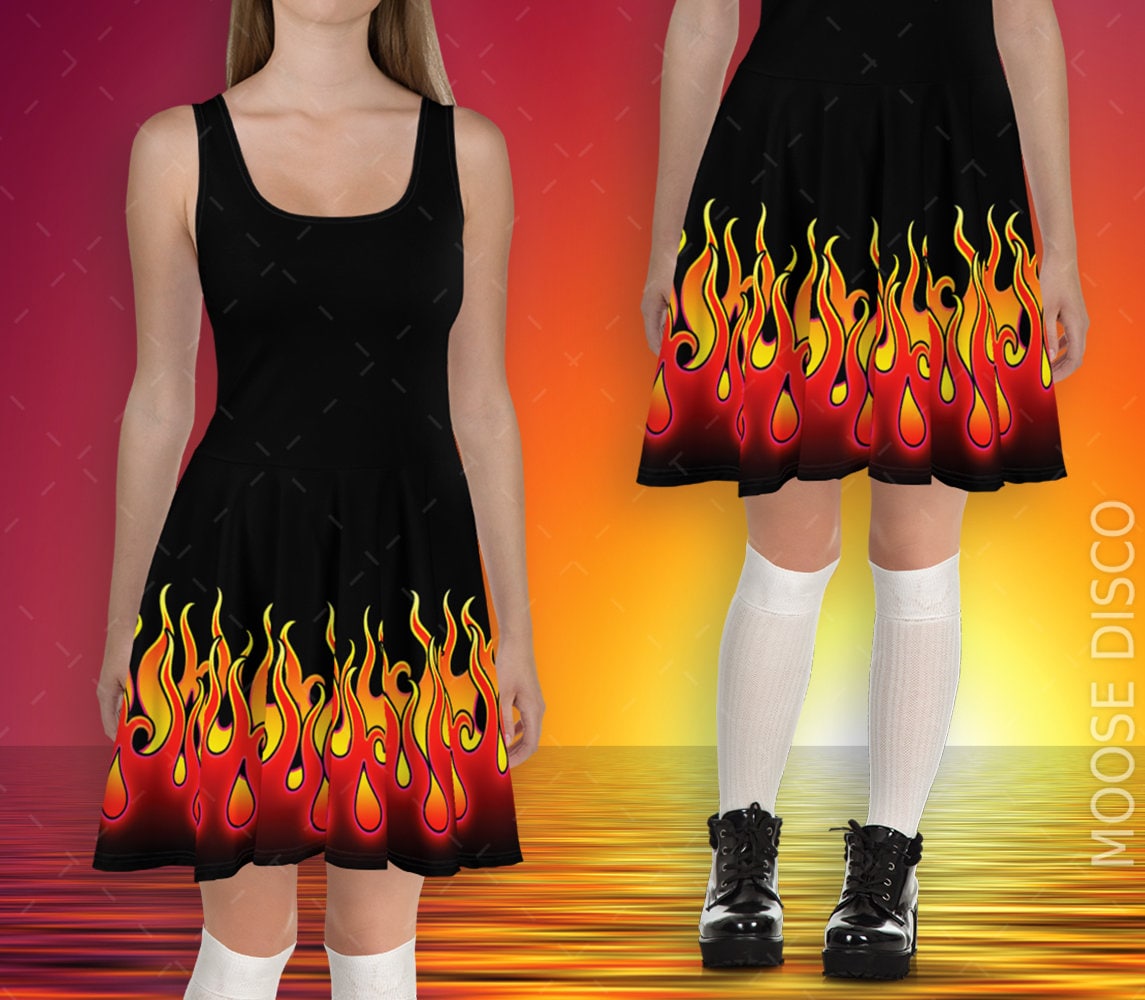 Red and Orange Flames Fire Dress Racing Flames Dress Hot Rod - Etsy