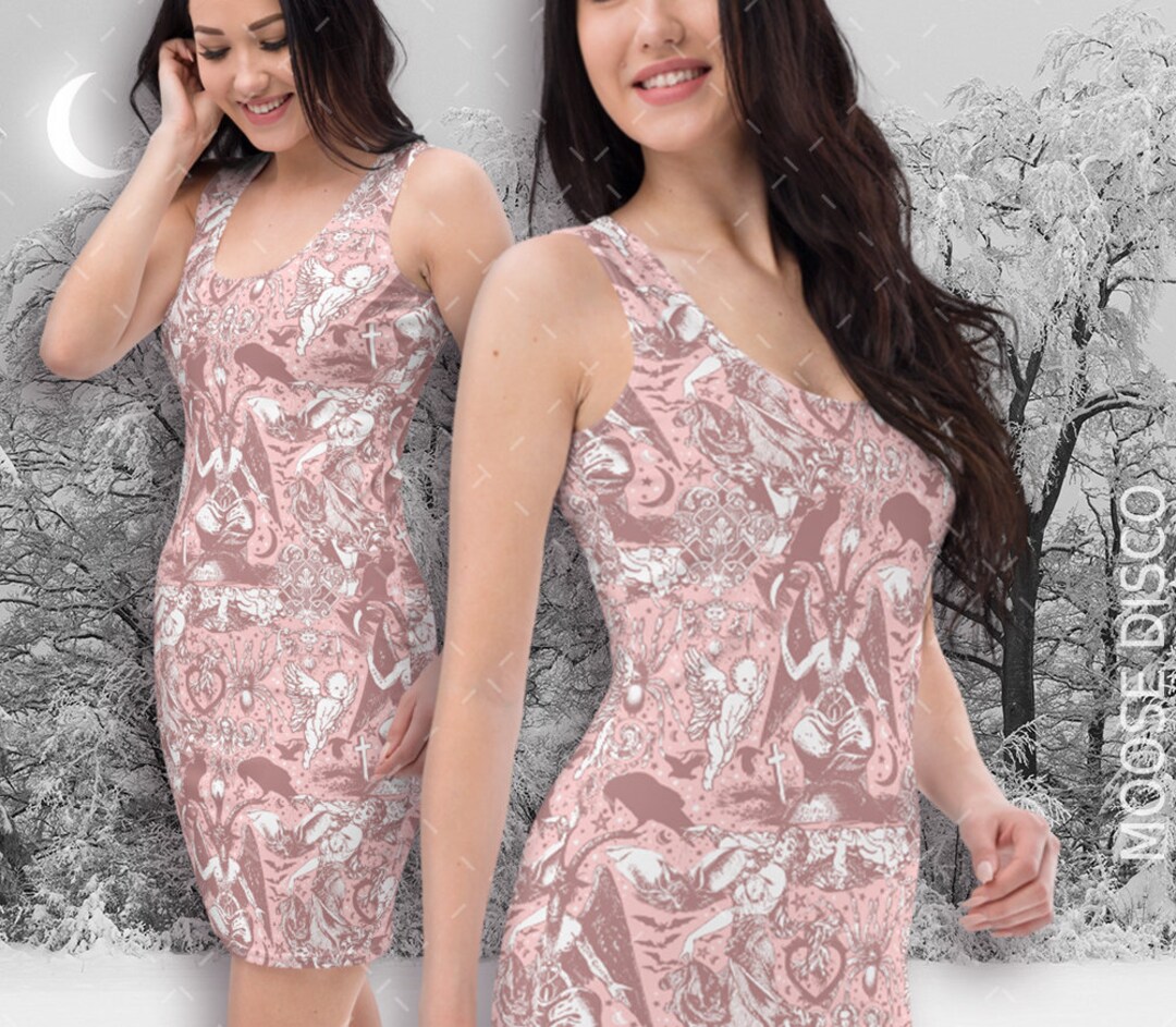 Pastel Goth Baphomet, Cats, Bats and Ravens Victoriana Body Con Dress ...