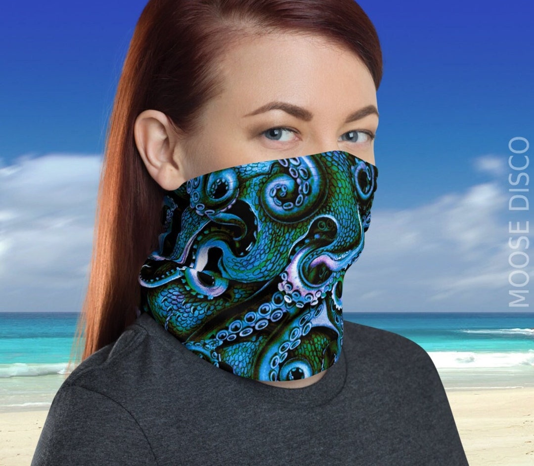 Blue Steampunk Octopus Scarf, Sea Captain's Blue Octopus Neck Gaiter ...