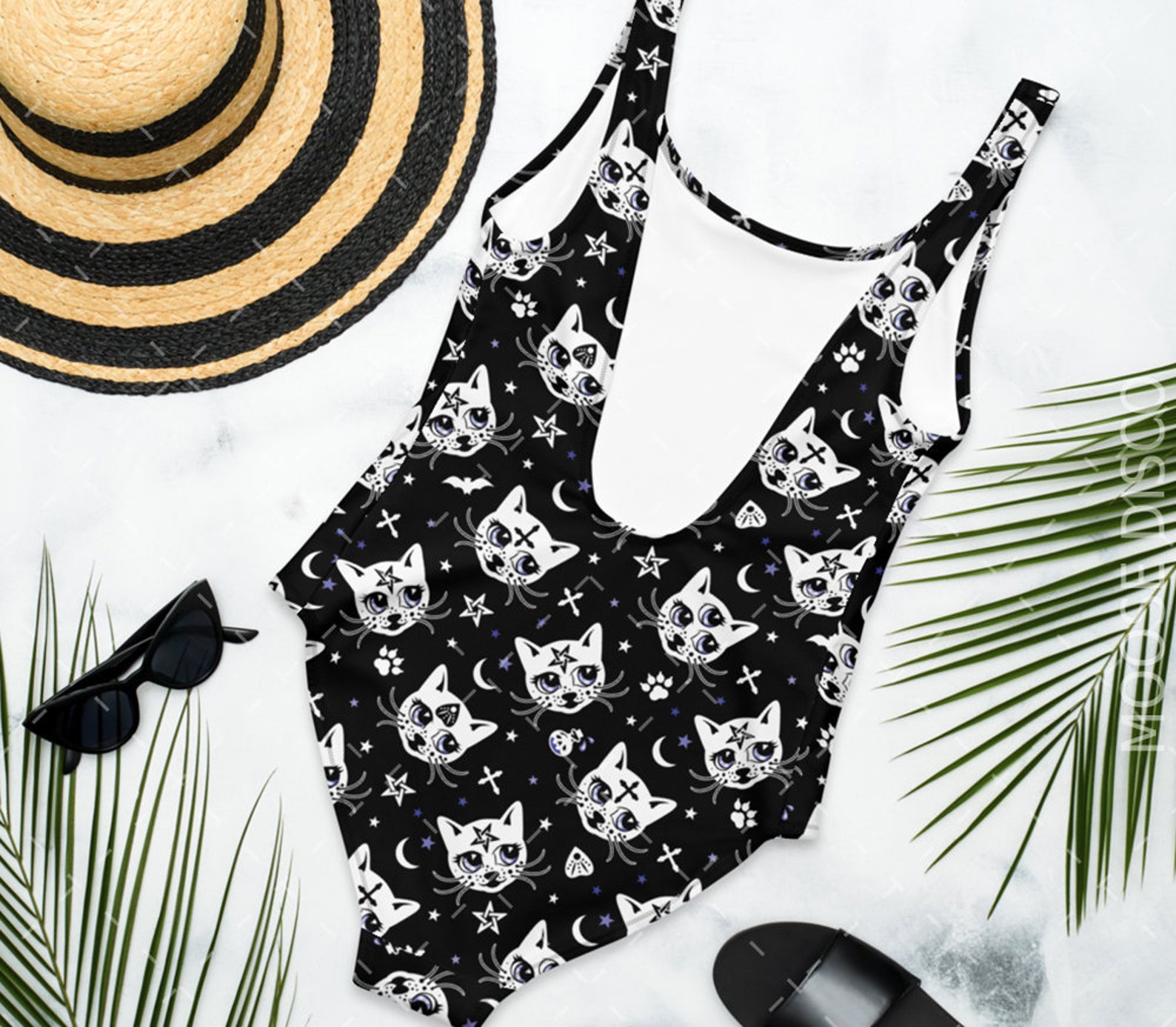 Gothic Kittens Swimsuit Goth Swimsuit Ouija Cats Swimsuit Gothic Sports ...