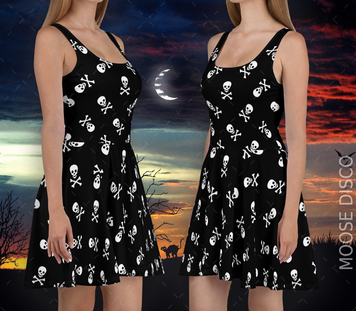 Black Skulls Dress, Black Jolly Roger Dress, Skull and Crossbones Plus ...