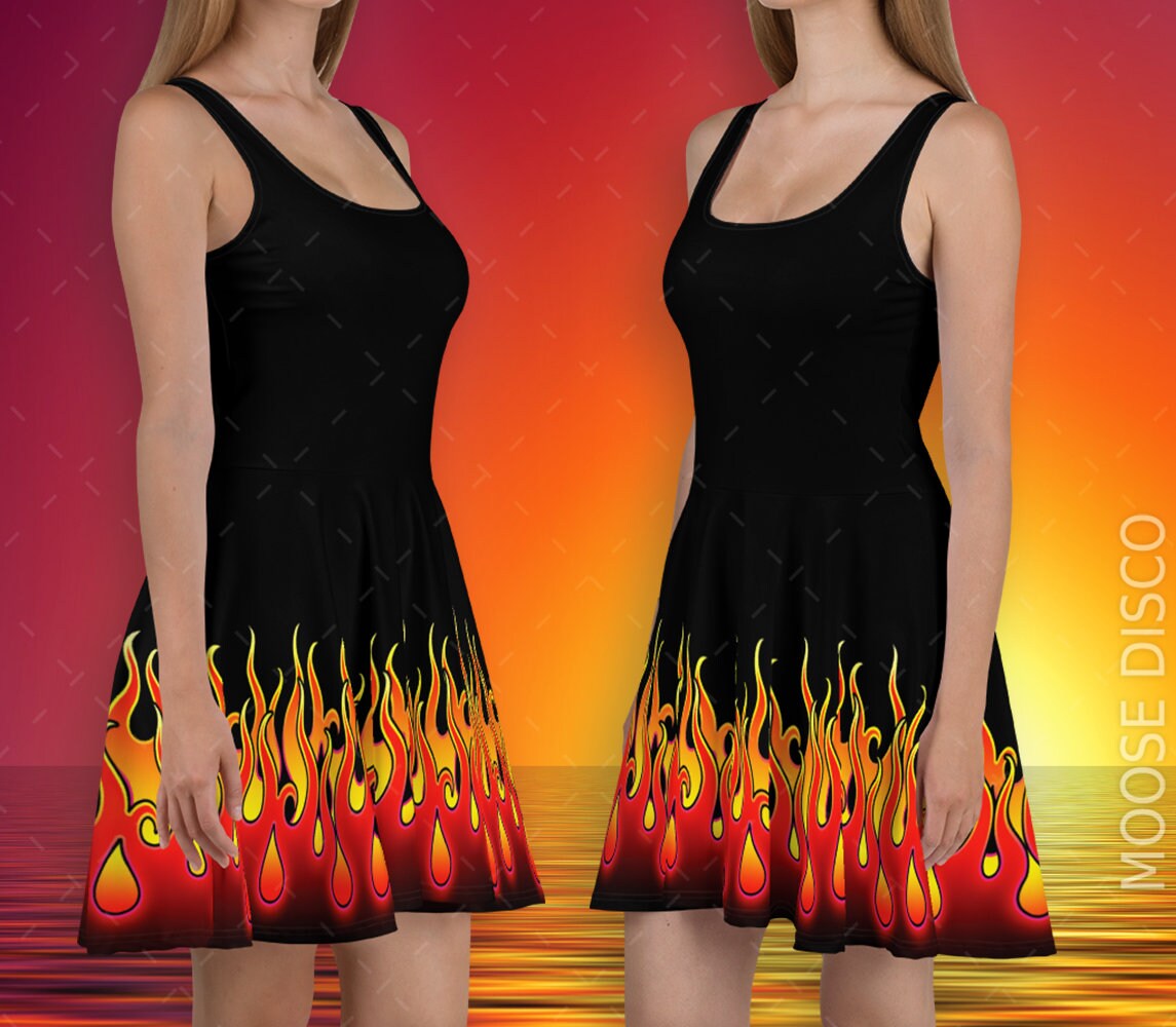 Red and Orange Flames Fire Dress Racing Flames Dress Hot Rod - Etsy