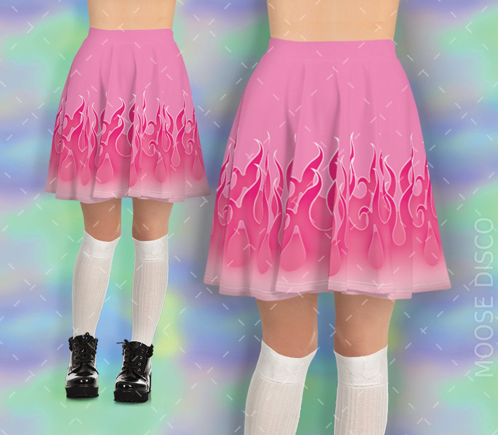 Hot Rod Custom Pink Flames Skirt, Ideal Pastel Goth Skirt, Racer Flames ...