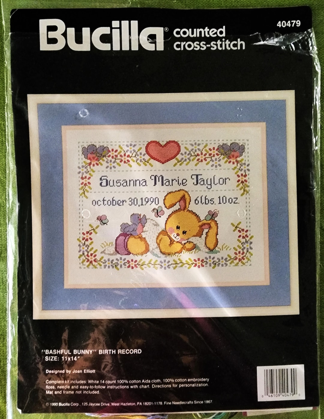 Bashful Bunny Birth Record 1990 Counted Cross Stitch Kit by Bucilla - Etsy