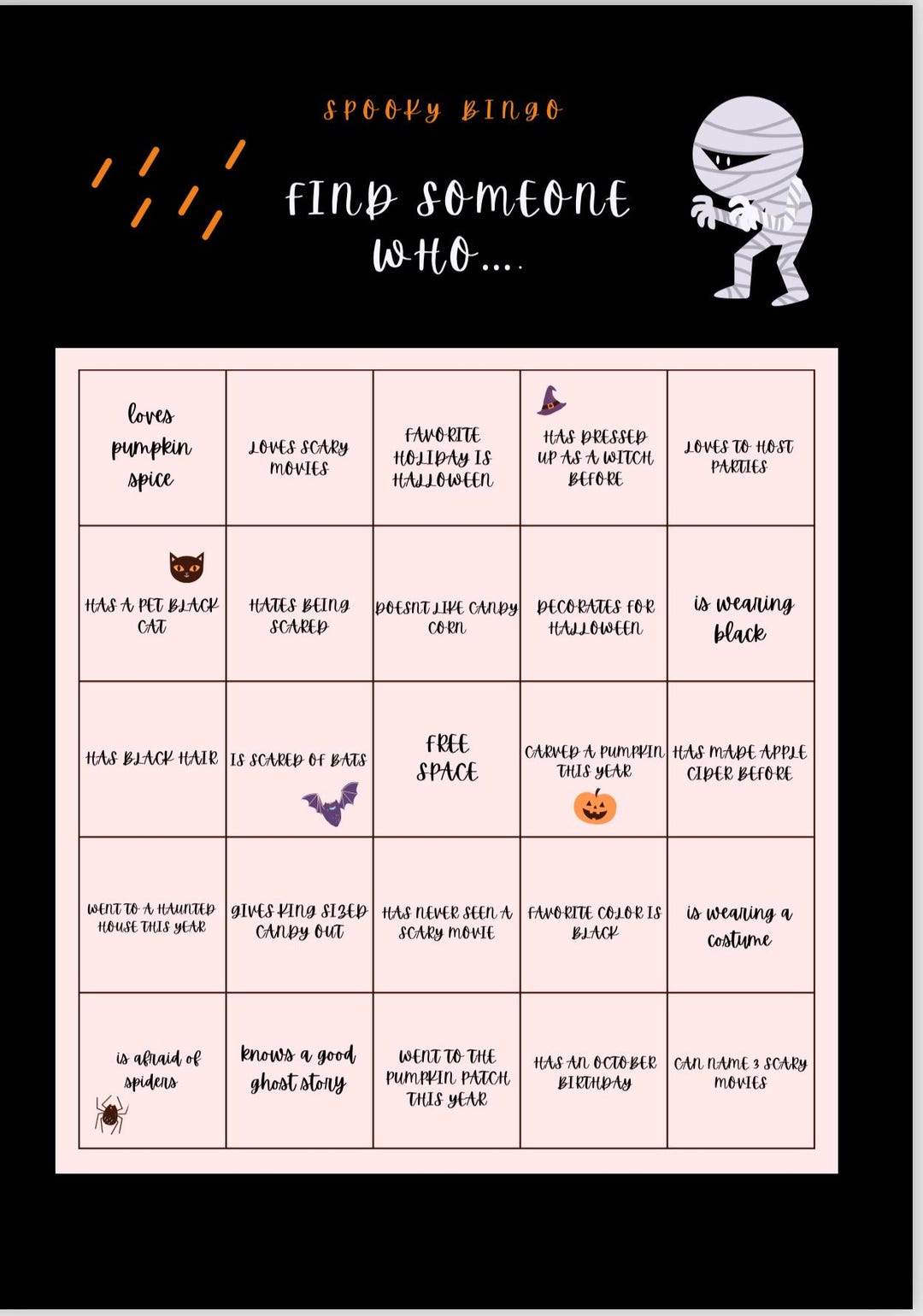 Find Someone Who Spooky Halloween Bingo - Etsy