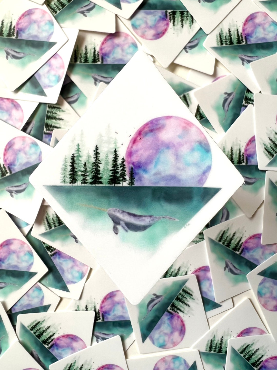 Worlds Collide, Vinyl Sticker, Watercolor Art, Forest, Narwhal ...