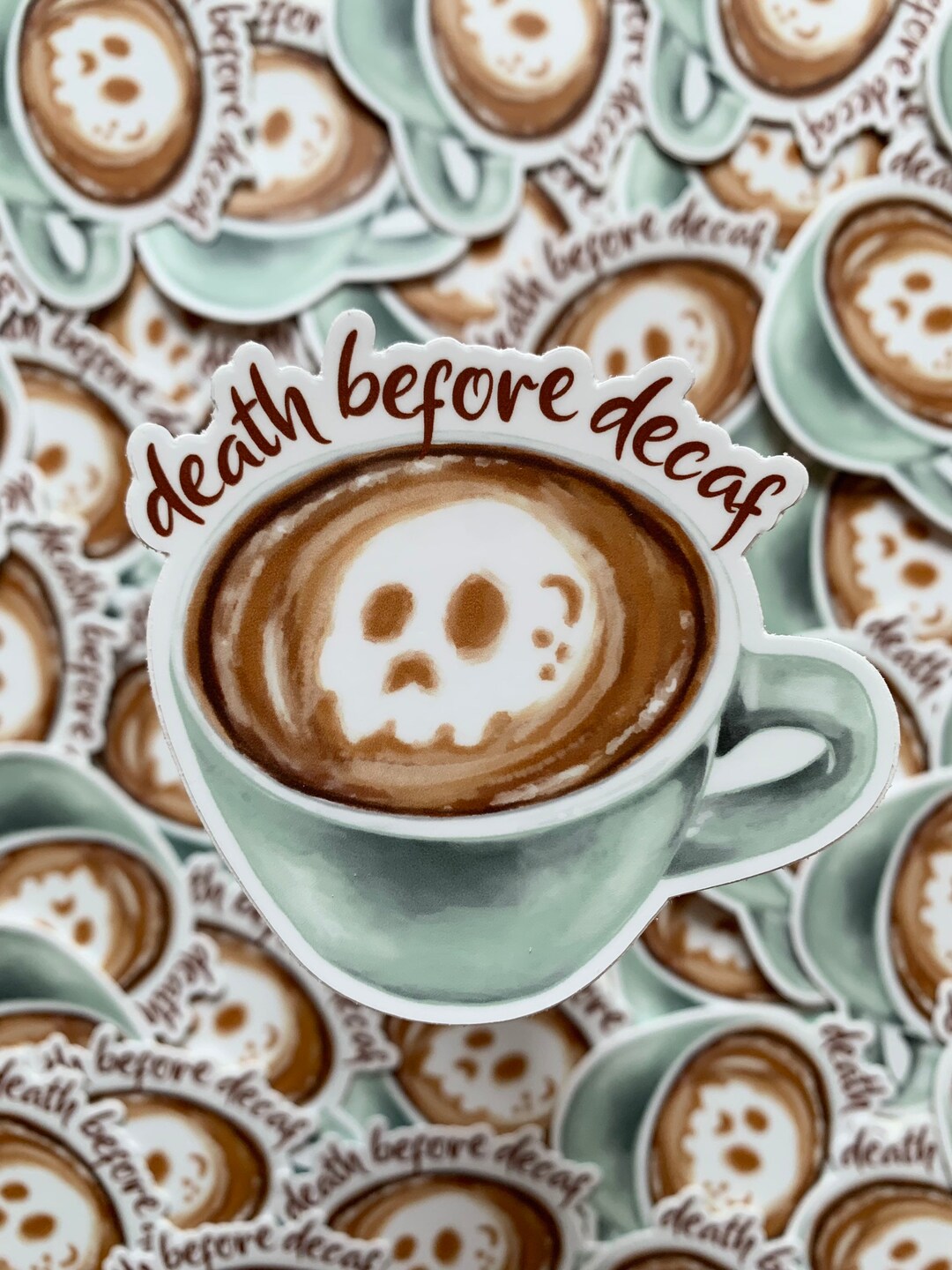 Coffee Vinyl Sticker, Latte, Death Before Decaf, Water Bottle Sticker ...