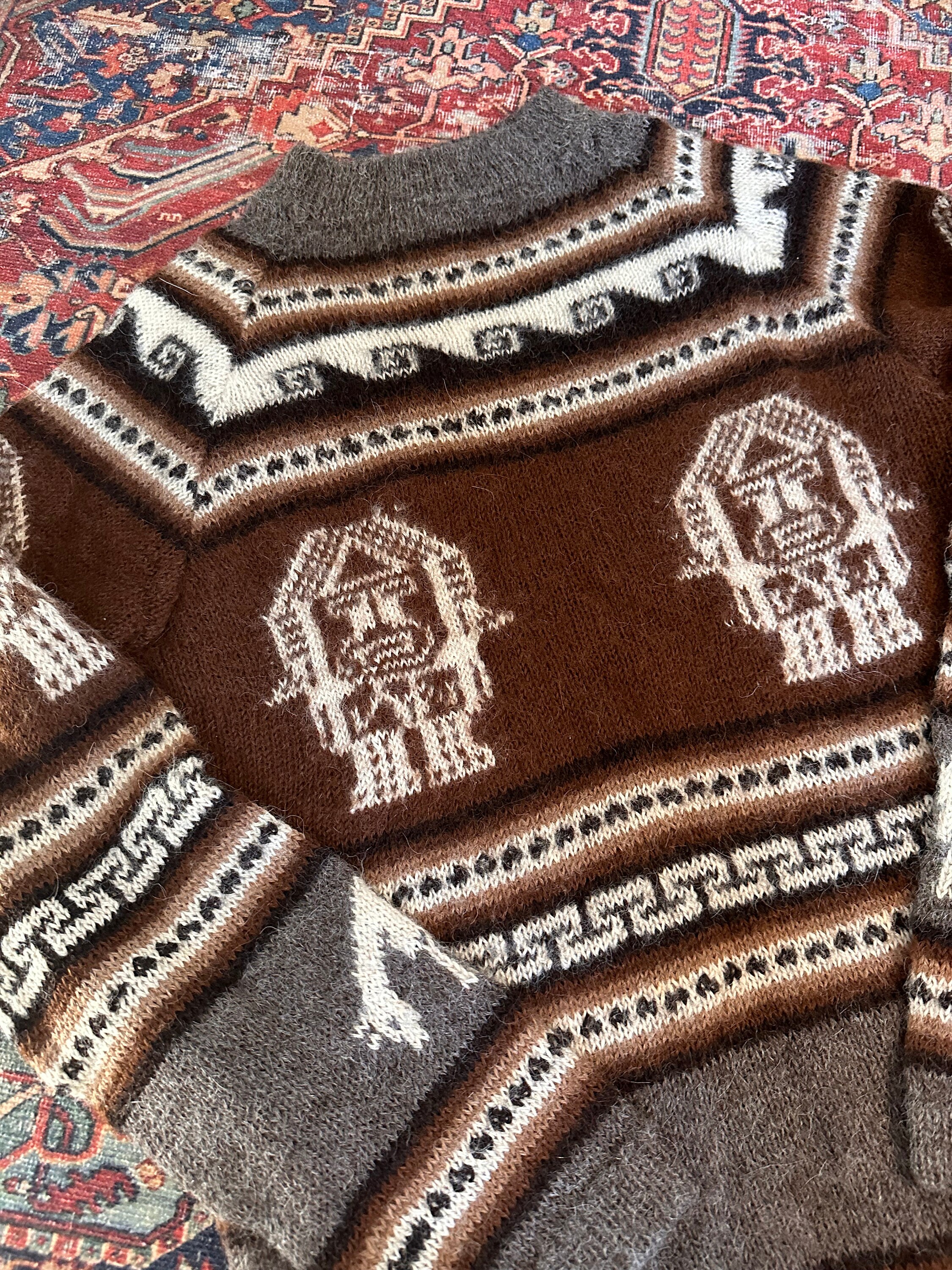 Vintage 1970s Peruvian Alpaca Wool Hand Knit Sweater in Browns and ...