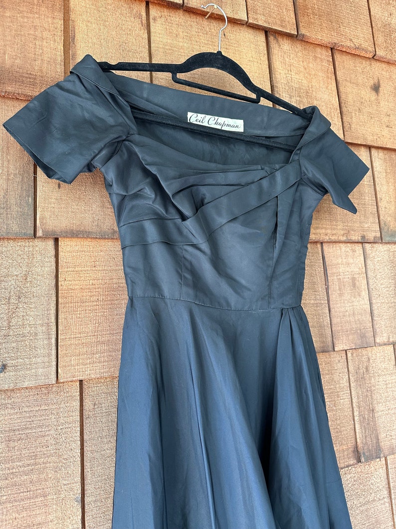 Vintage 1950s Ceil Chapman Black Silk Taffeta Cocktail Dress, Small - Etsy